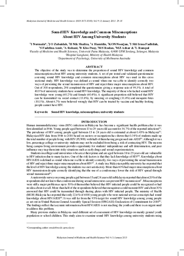 (PDF) Sound HIV knowledge and common misconceptions about HIV among ...