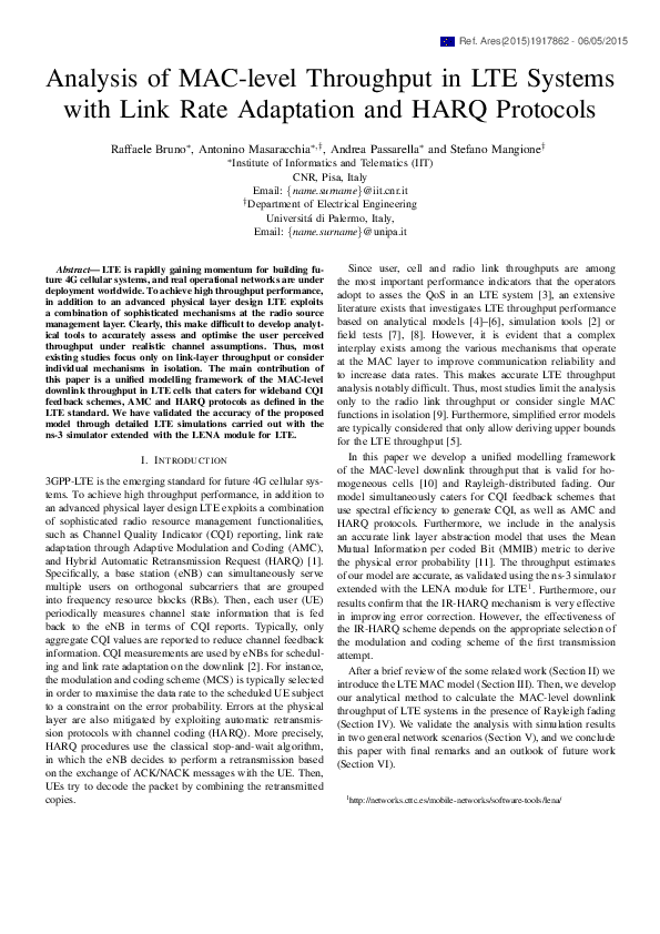 Pdf Analysis Of Mac Level Throughput In Lte Systems With Link Rate