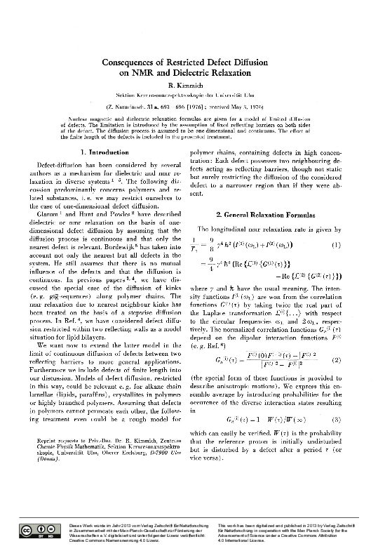 (PDF) Consequences of Restricted Defect Diffusion on NMR and Dielectric ...