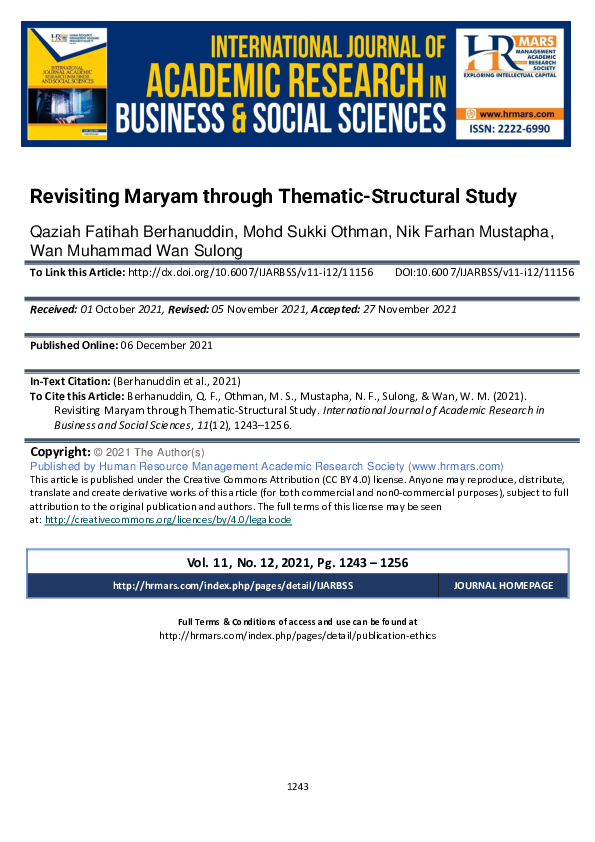 (PDF) Revisiting Maryam through Thematic-Structural Study