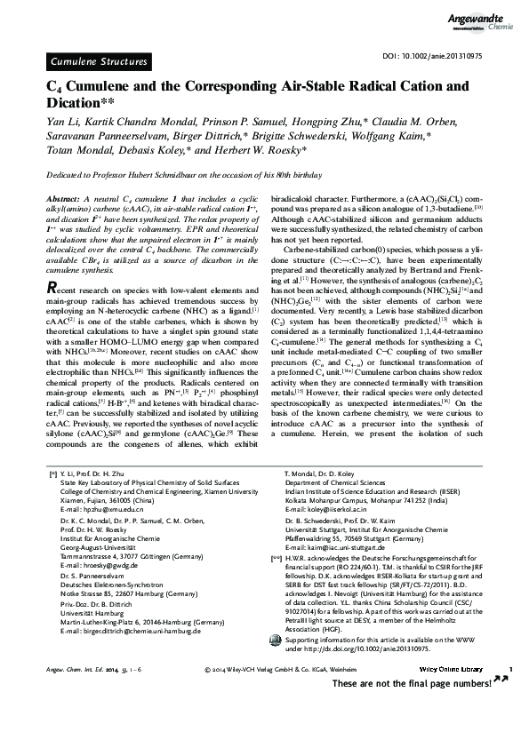 (PDF) C4Cumulene and the Corresponding Air-Stable Radical Cation and ...