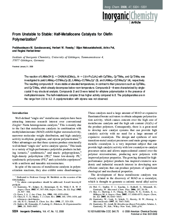 (PDF) From Unstable to Stable: Half-Metallocene Catalysts for Olefin ...