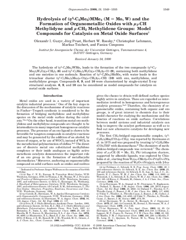 (PDF) Hydrolysis of ( η 5 -C 5 Me 5 )MMe 4 (M = Mo, W) and the ...