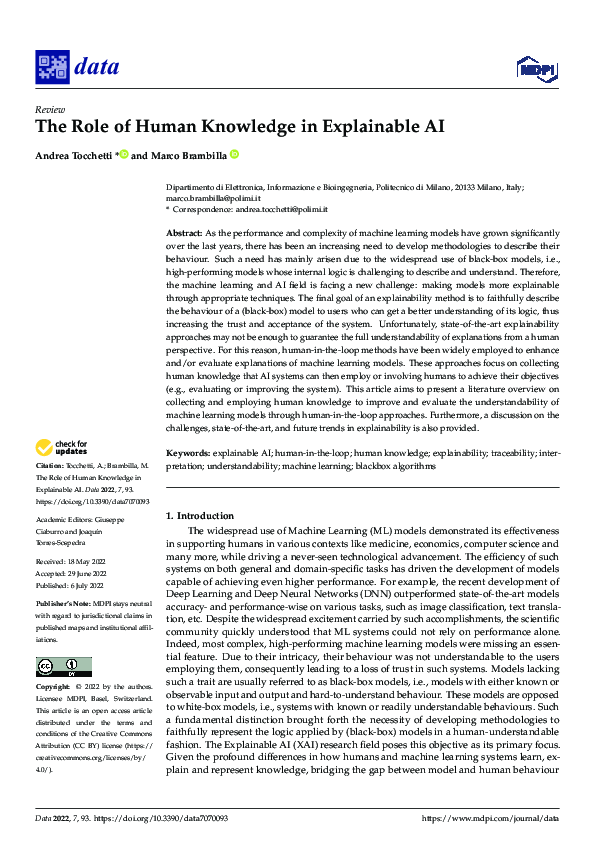 (PDF) The Role of Human Knowledge in Explainable AI