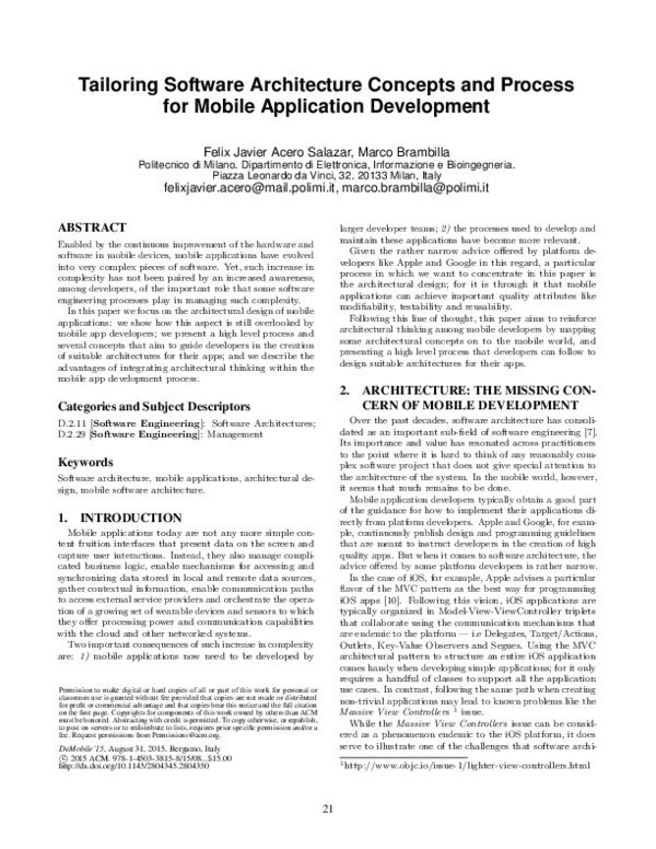 (PDF) Tailoring software architecture concepts and process for mobile ...