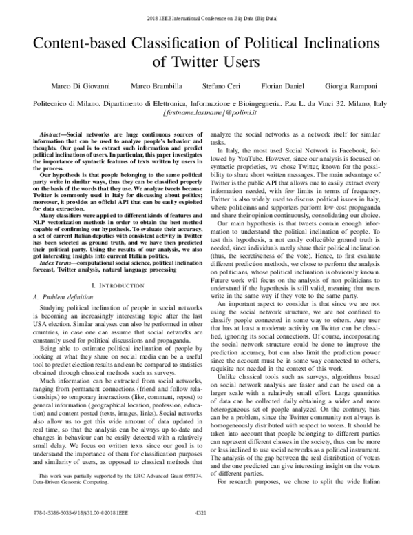 (PDF) Content-based Classification of Political Inclinations of Twitter Users