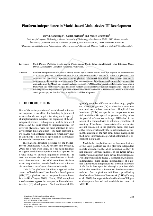 (PDF) Platform-independence in Model-based Multi-device UI Development