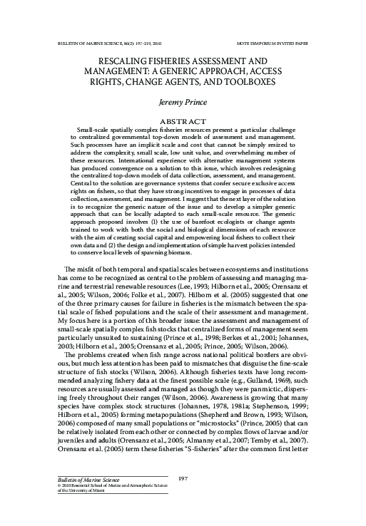 (PDF) Rescaling fisheries assessment and management: a generic approach ...