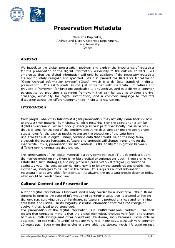 (PDF) Preservation Metadata
