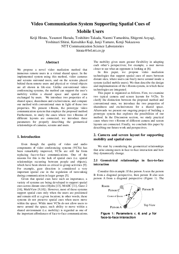 (PDF) Video communication system supporting spatial cues of mobile users