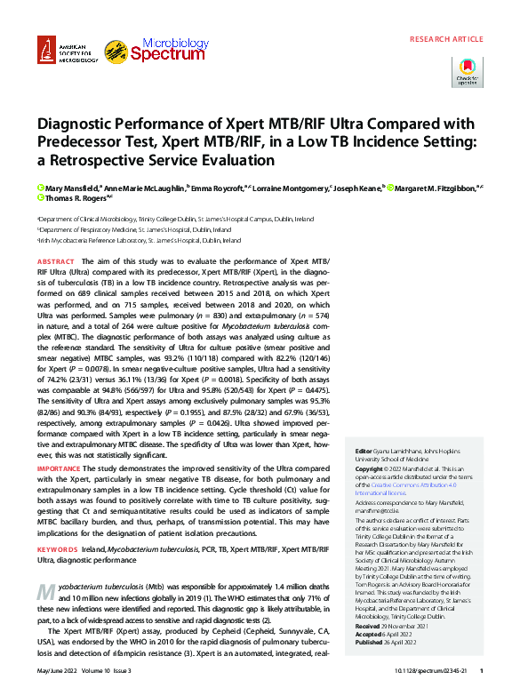 (PDF) Diagnostic Performance of Xpert MTB/RIF Ultra Compared with ...