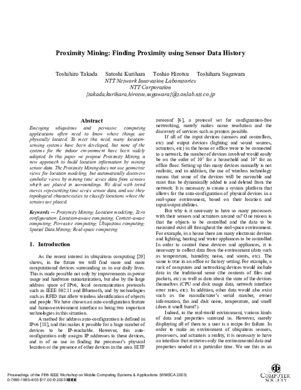 Pdf Proximity Mining Finding Proximity Using Sensor Data History