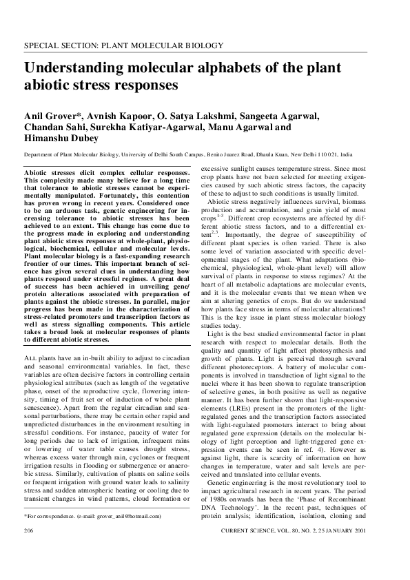 (PDF) Plant Molecular Responses to Abiotic Stress