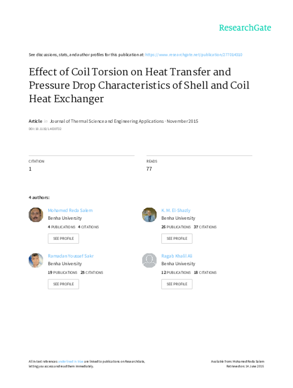 (PDF) Effect of Coil Torsion on Heat Transfer and Pressure Drop ...