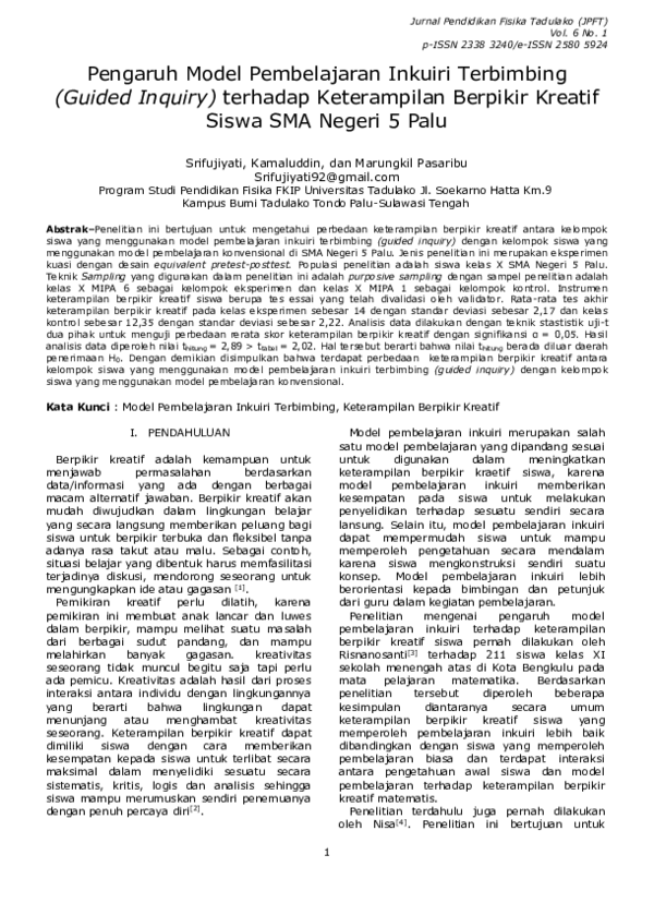 Pdf Pengaruh Model Pembelajaran Inkuiri Terbimbing Terhadap Literasi