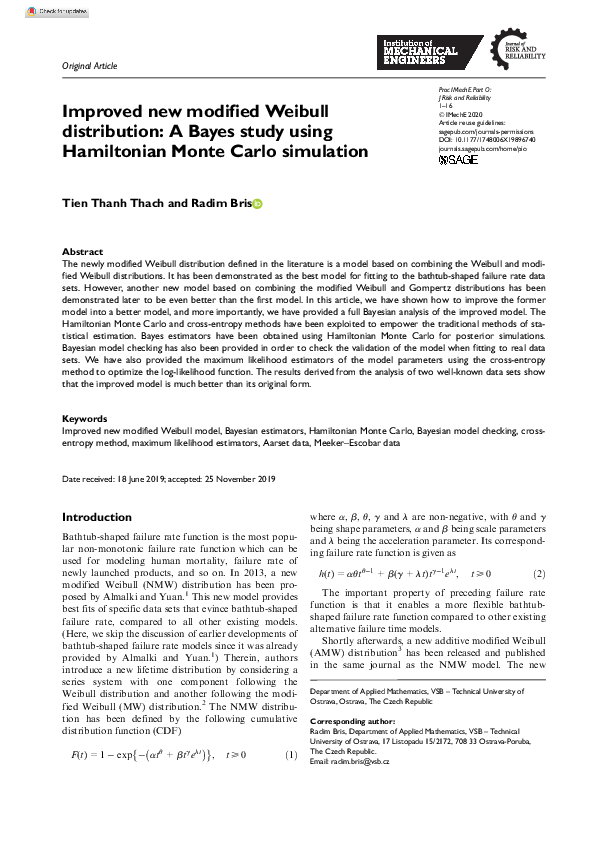 (PDF) Improved new modified Weibull distribution: A Bayes study using Hamiltonian Monte Carlo ...