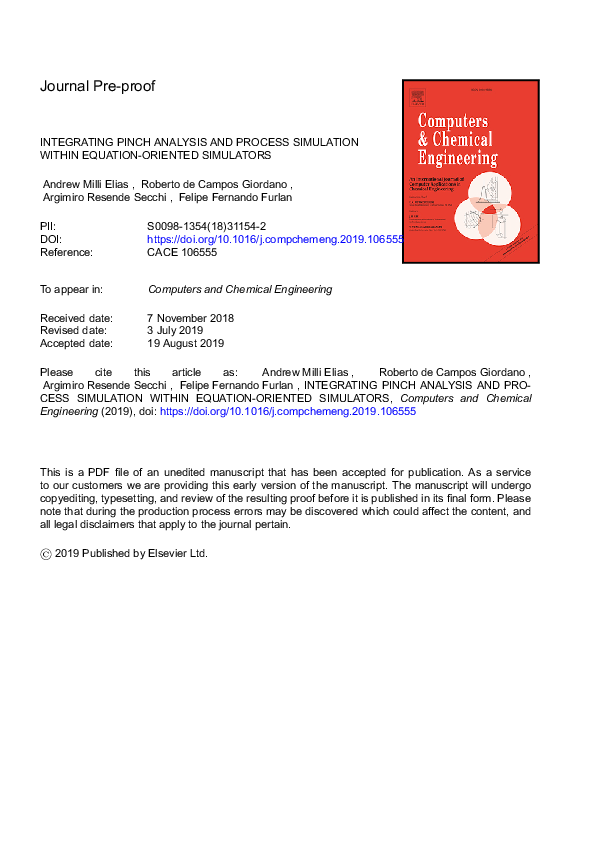 (PDF) Integrating pinch analysis and process simulation within equation-oriented simulators ...