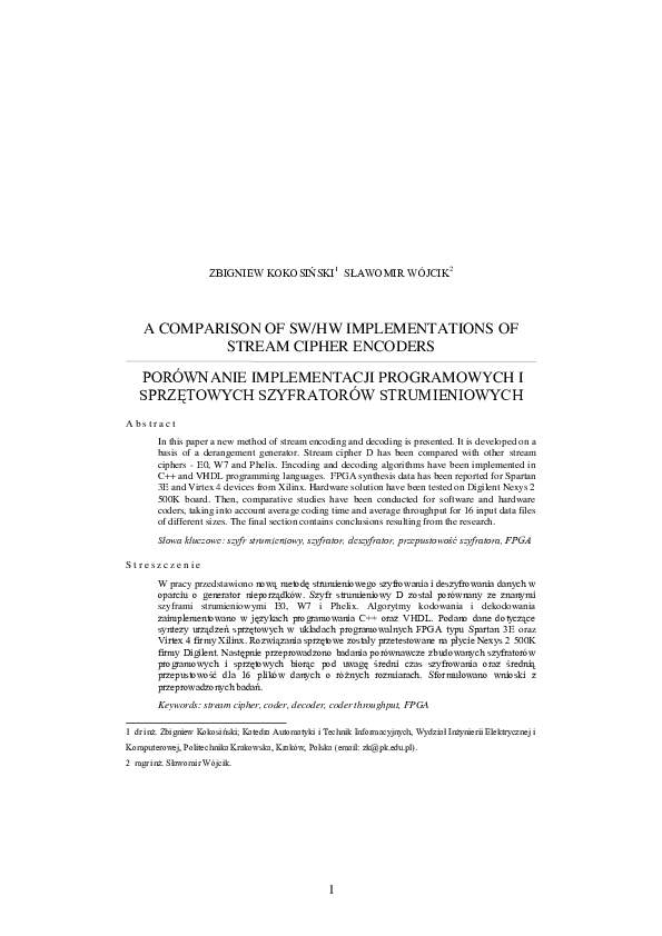 (PDF) A comparison of SW/HW implementations of stream cipher encoders