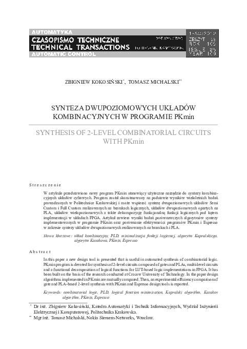 (PDF) Synthesis of 2-level combinatorial circuits with PKmin