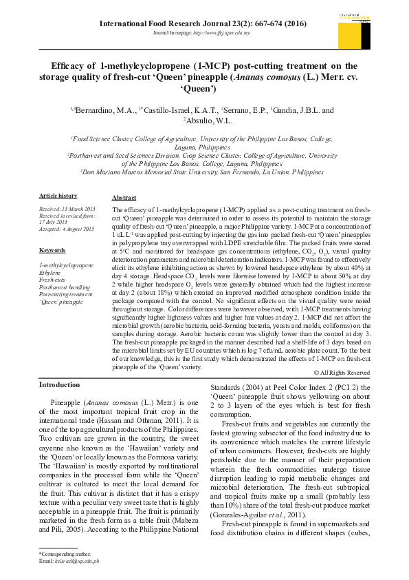 (PDF) 1-MCP Treatment Enhances Storage of Fresh-Cut Pineapple