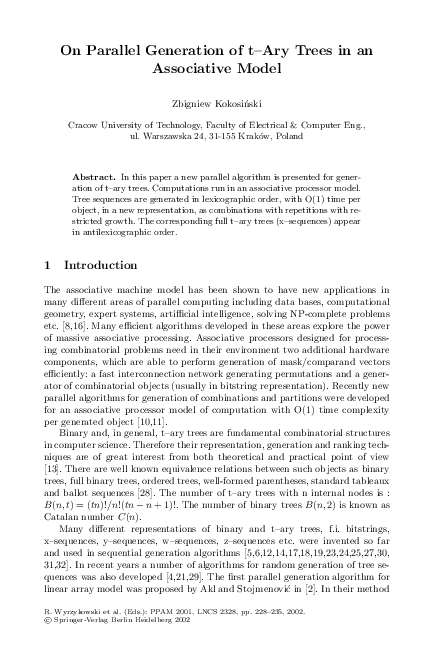 Pdf On Parallel Generation Of T Ary Trees In An Associative Model