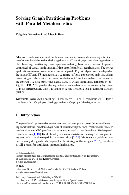 Pdf Solving Graph Partitioning Problems With Parallel Metaheuristics 1641