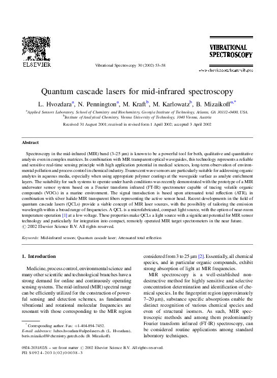 (PDF) Quantum cascade lasers for mid-infrared spectroscopy