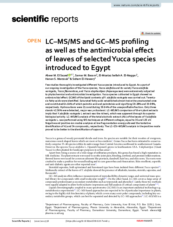 (PDF) LC–MS/MS and GC–MS profiling as well as the antimicrobial effect ...