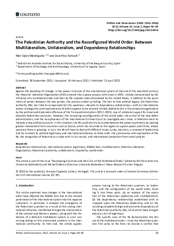 (PDF) The Palestinian Authority and the Reconfigured World Order ...