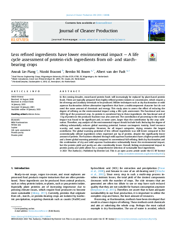 (PDF) Less refined ingredients have lower environmental impact – A life ...