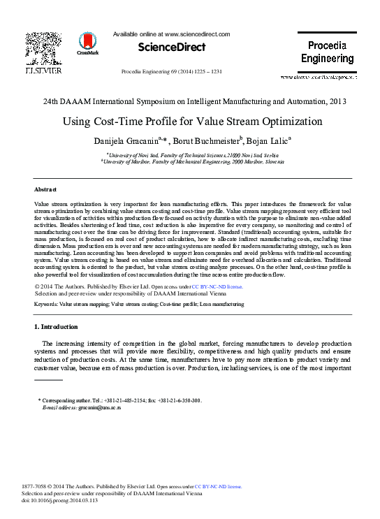 (PDF) Using Cost-time Profile for Value Stream Optimization