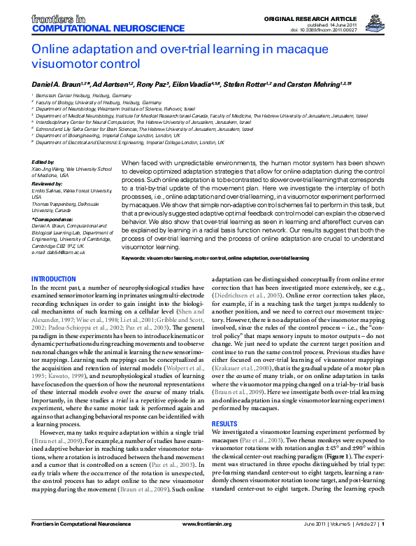 (PDF) Online Adaptation and Over-Trial Learning in Macaque Visuomotor Control