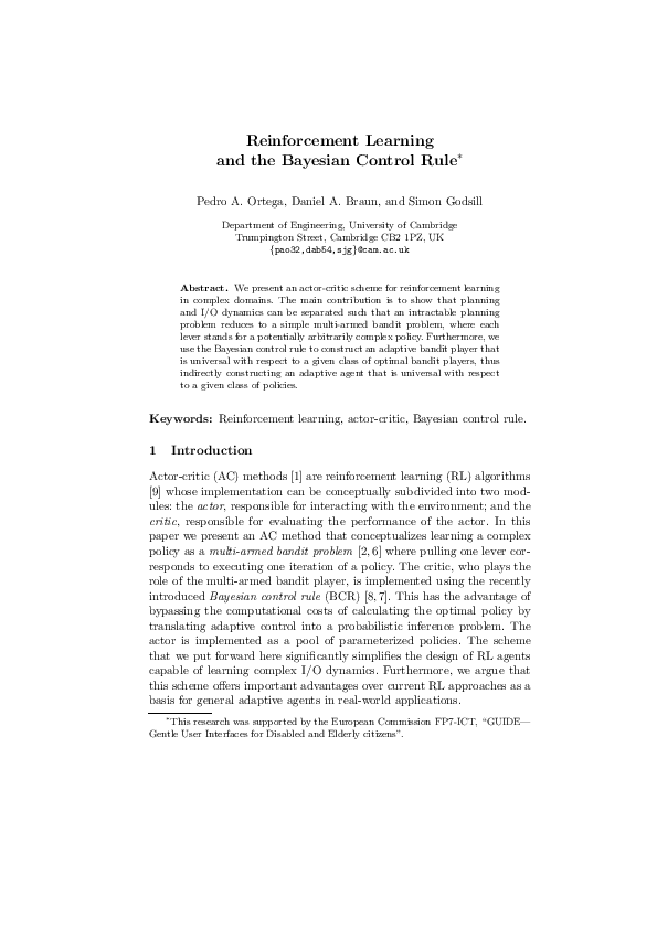 (PDF) Reinforcement Learning and the Bayesian Control Rule