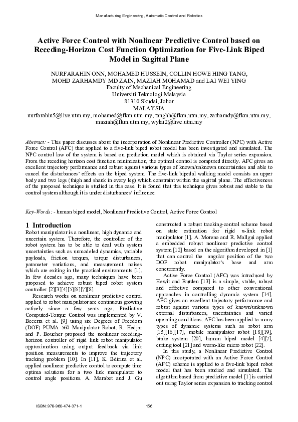 Pdf Active Force Control With Nonlinear Predictive Control Based On