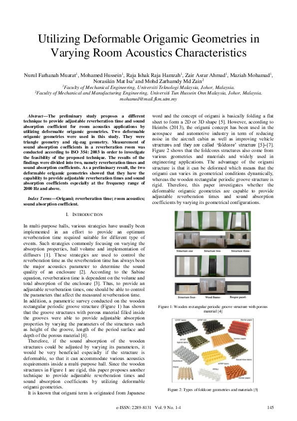 Pdf Utilizing Deformable Origamic Geometries In Varying Room Acoustics Characteristics