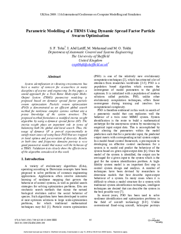 Pdf Parametric Modelling Of A Trms Using Dynamic Spread Factor Particle Swarm Optimisation