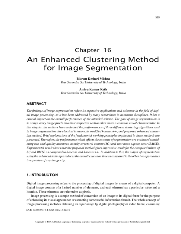 Pdf An Enhanced Clustering Method For Image Segmentation