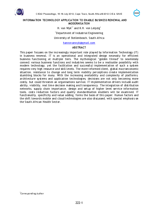 (PDF) Information Technology Application To Enable Business Renewal And ...