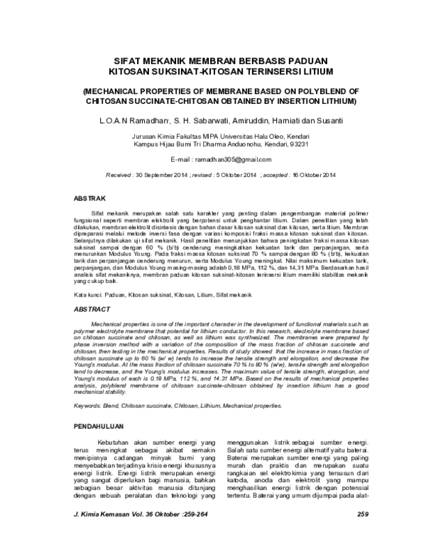 (PDF) Sifat Mekanik Membran Berbasis Paduan Kitosan Suksinat-Kitosan ...