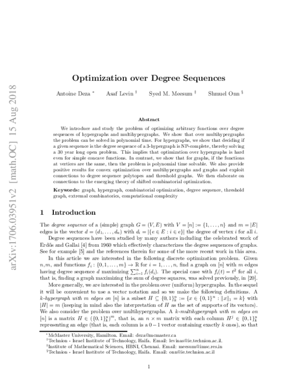 (PDF) Optimization over Degree Sequences