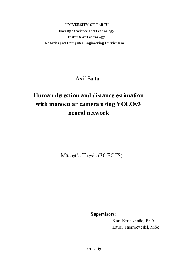 (PDF) Human detection and distance estimation with monocular camera using YOLOv3 neural network