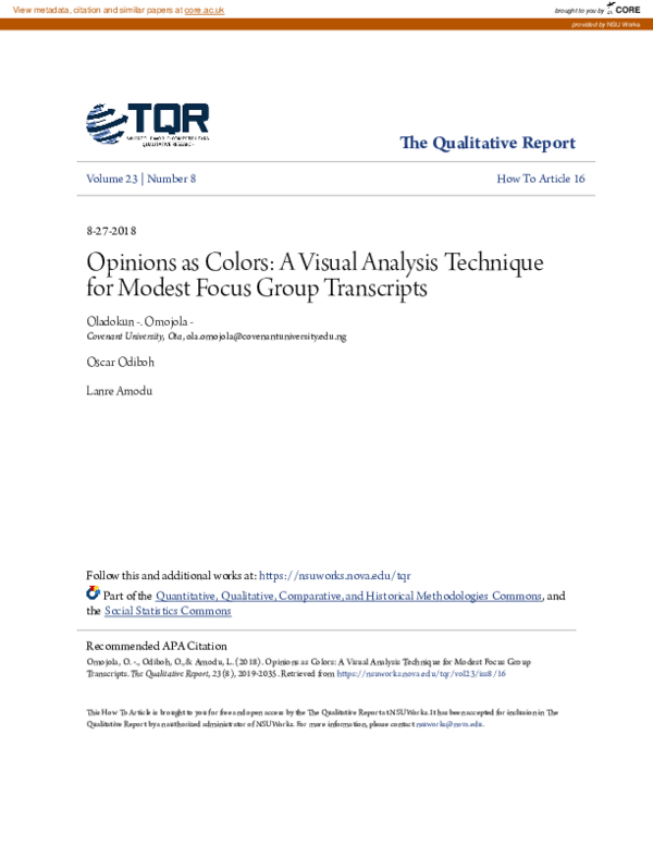 (PDF) Opinions as Colors: A Visual Analysis Technique for Modest Focus Group Transcripts | Doks ...