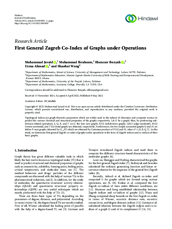 (PDF) First General Zagreb Co-Index of Graphs under Operations