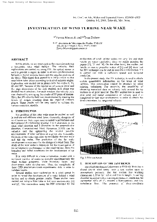 (PDF) INVESTIGATION OF WIND TURBINE NEAR WAKE(Fluid Machinery)