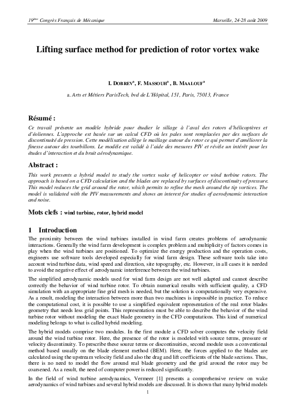 (PDF) Lifting surface method for prediction of rotor vortex wake | Fawaz MASSOUH - Academia.edu