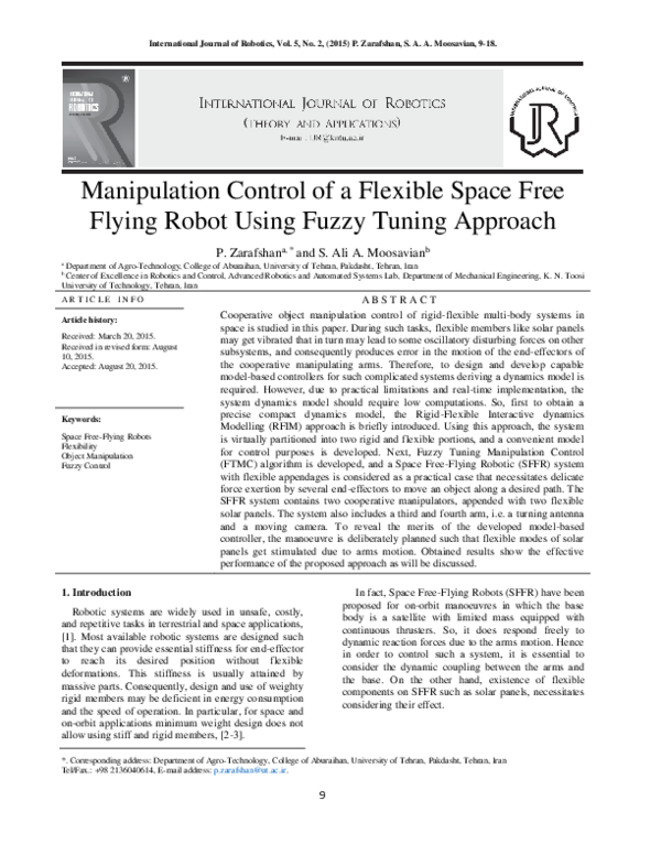 Pdf Manipulation Control Of A Flexible Space Free Flying Robot Using Fuzzy Tuning Approach
