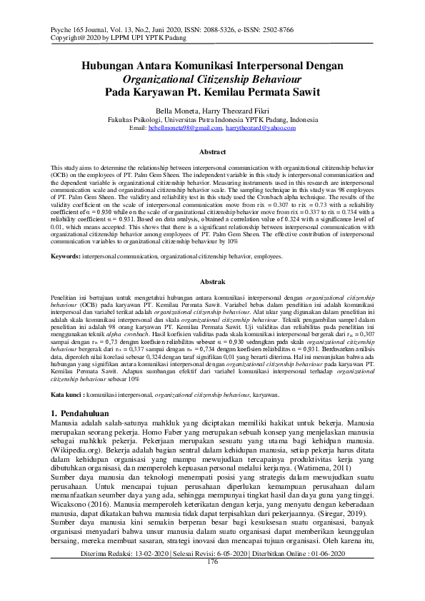(PDF) Hubungan Antara Komunikasi Interpersonal dengan Organizational Citizenship Behaviour pada ...