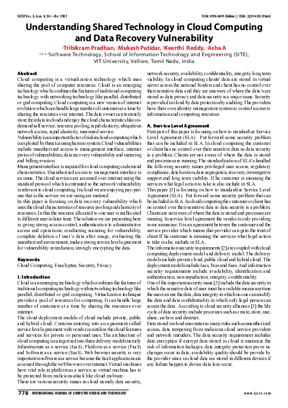 (PDF) Understanding Shared Technology in Cloud Computing and Data Recovery Vulnerability