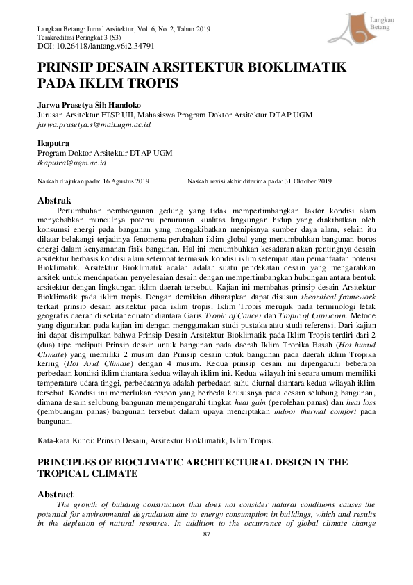 (PDF) Prinsip Desain Arsitektur Bioklimatik Pada Iklim Tropis (PDF) Prinsip Desain Arsitektur Bioklimatik Pada Iklim Tropis