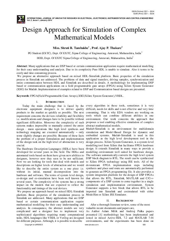(PDF) Design Approach for Simulation of Complex Mathematical Models